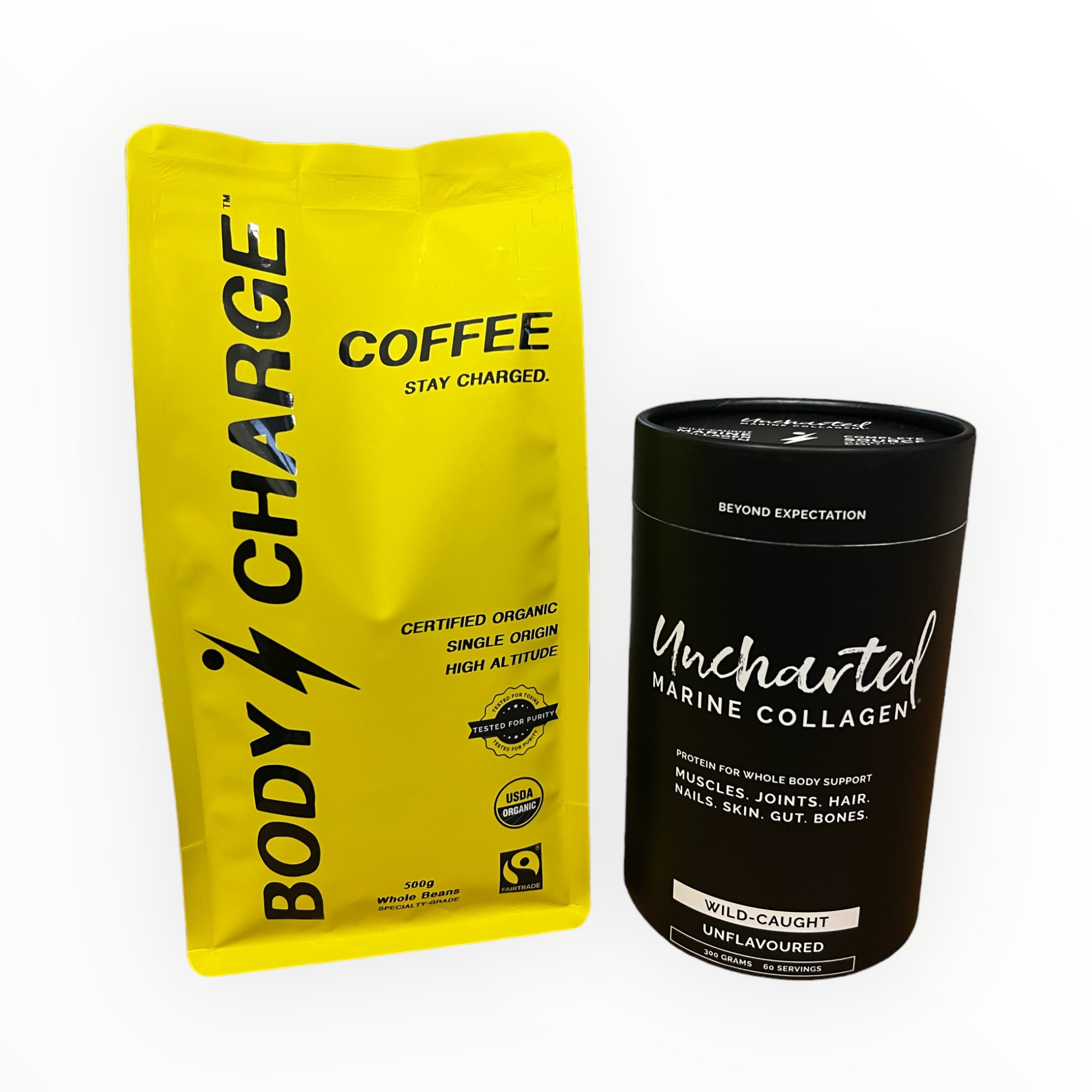 THE DUO. UNCHARTED Marine Collagen x BODY Charge Coffee